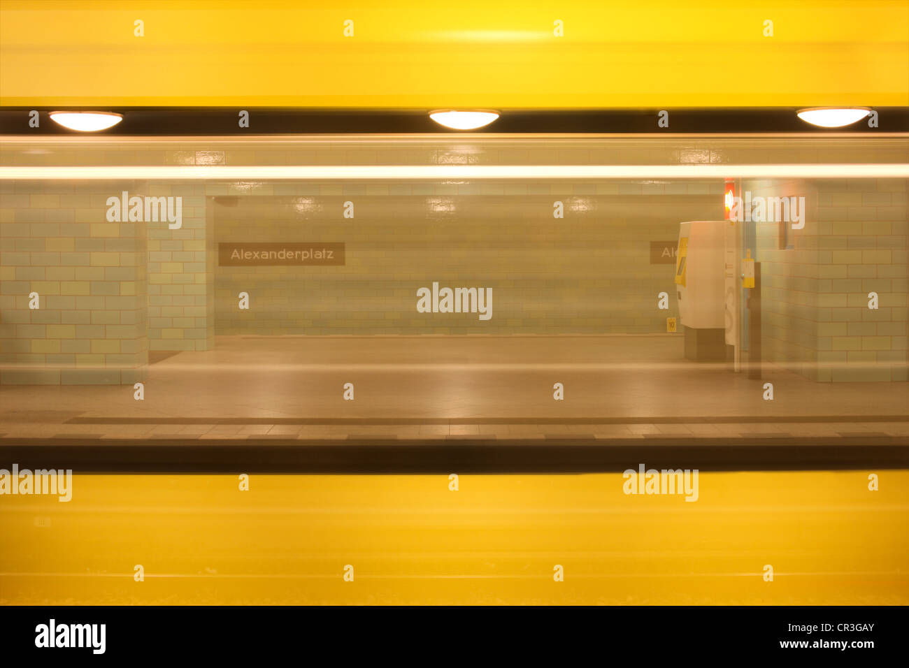 A subway driving through the subway Alexanderplatz station in Berlin ...