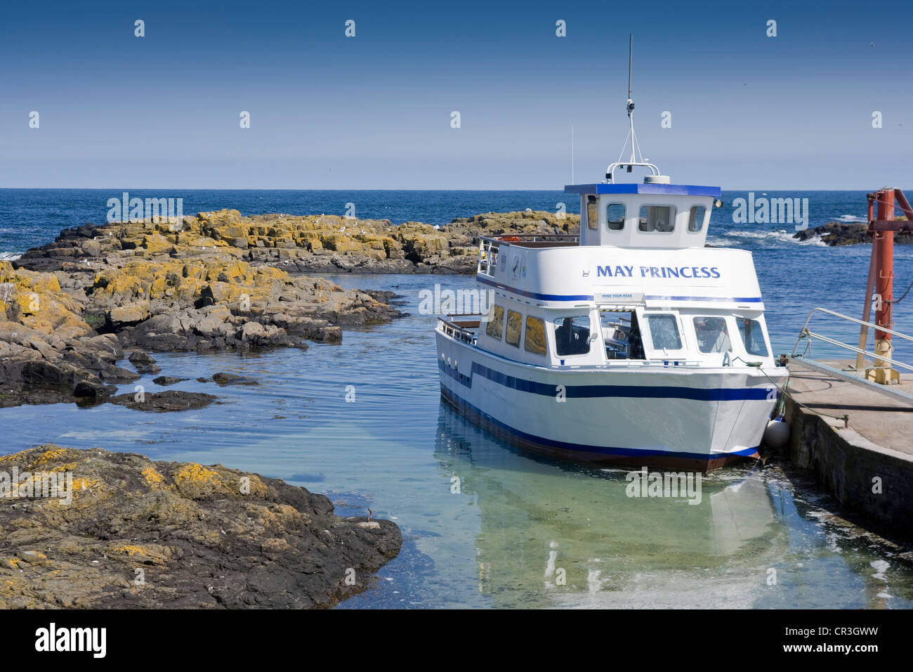 The May Princess pleasure boat at harbour on the Isle of May Stock ...