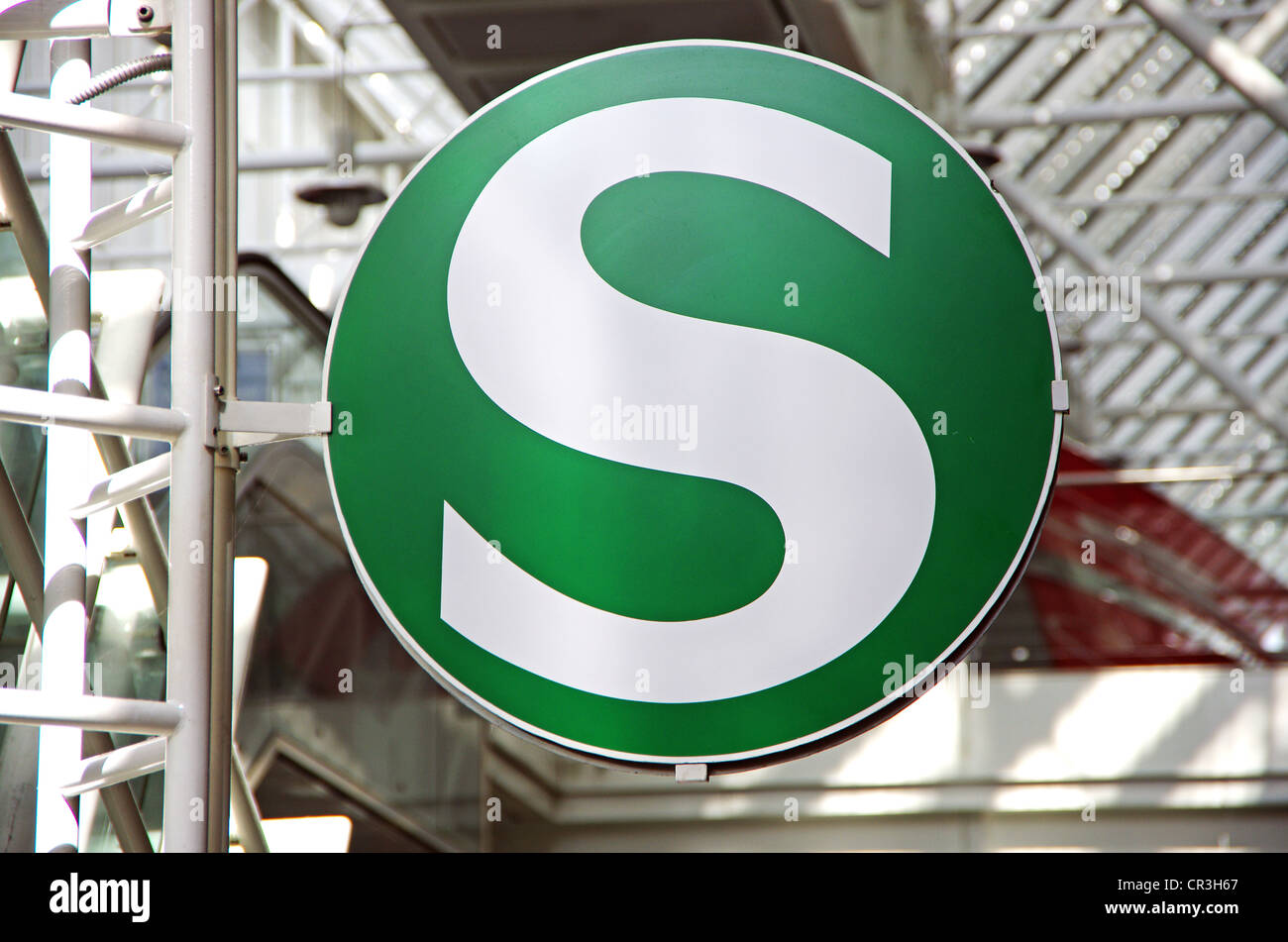 Sign, S-Bahn, suburban railway, Munich Airport, Bavaria, Germany ...