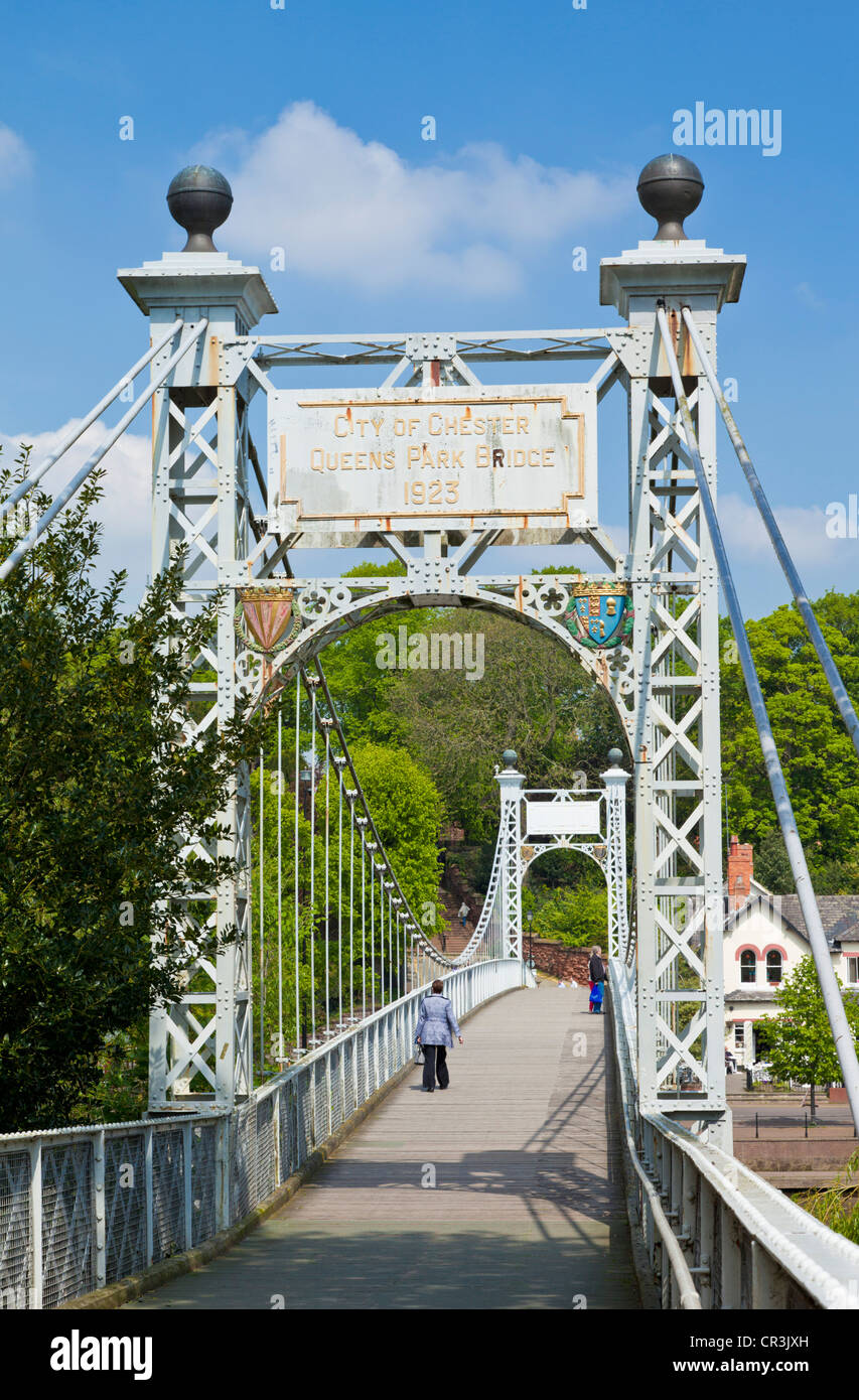Queen's Park suspension bridge over the River Dee Chester Cheshire ...