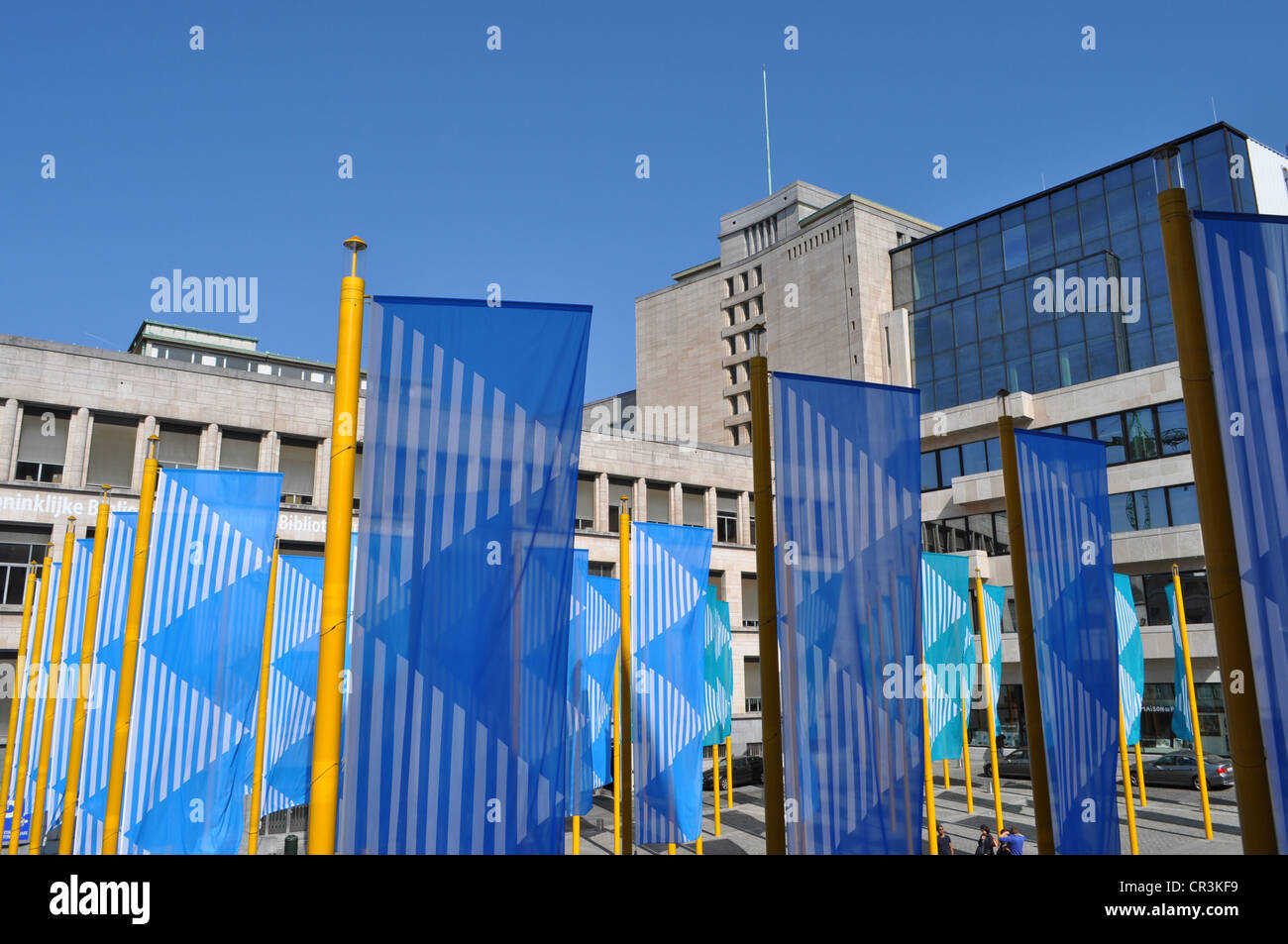 National Library, Brussels, Flags Stock Photo - Alamy