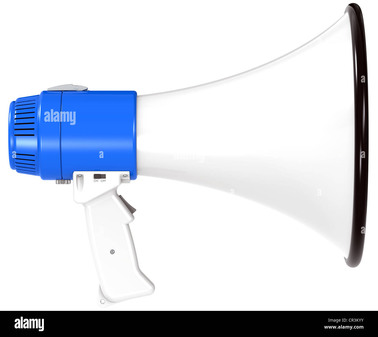 Side view of a Megaphone. Blue and white. Isolated Stock Photo - Alamy