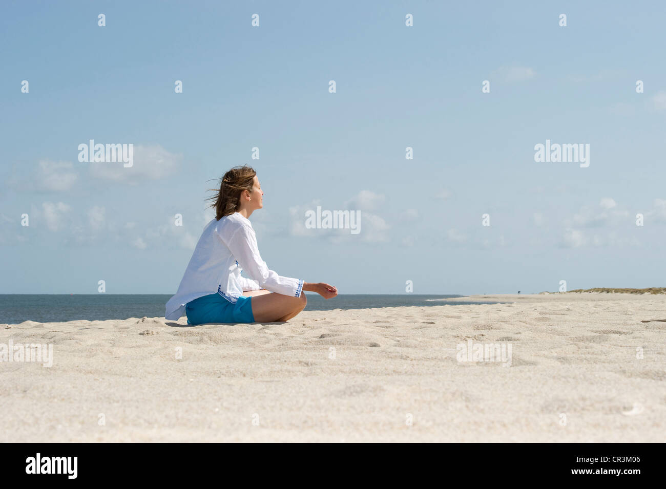 Woman on the beach, List, Sylt island, Schleswig-Holstein, Germany ...