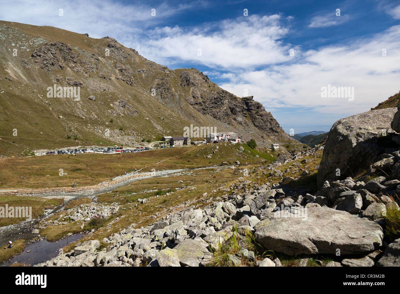 View into the valley from the source of the Po River, Cottian Alps ...