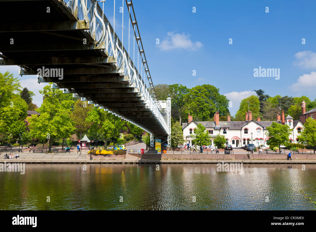 Queen's Park suspension bridge over the River Dee Chester Cheshire ...