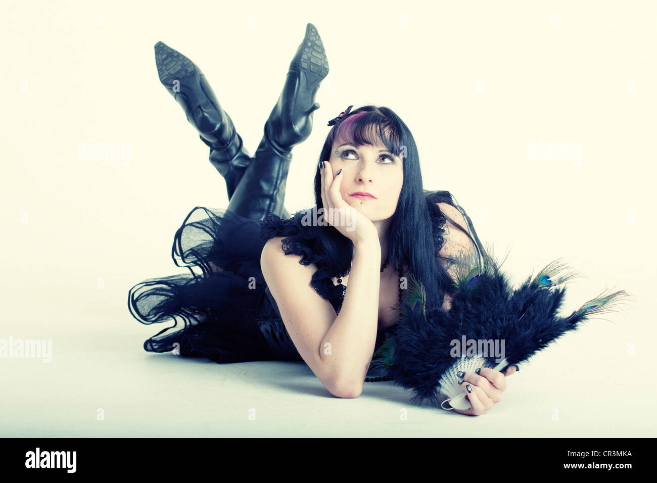 Woman, Gothic, lying, thinking Stock Photo - Alamy