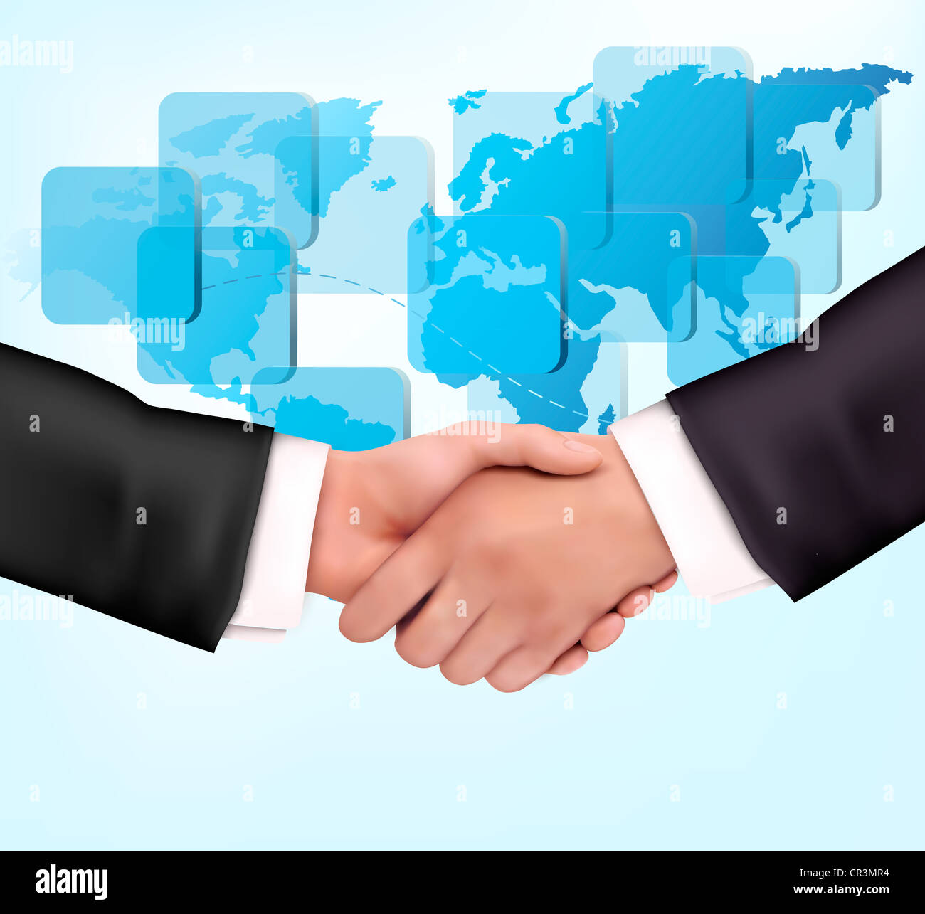 Handshake between business people with map of the world Stock Photo - Alamy
