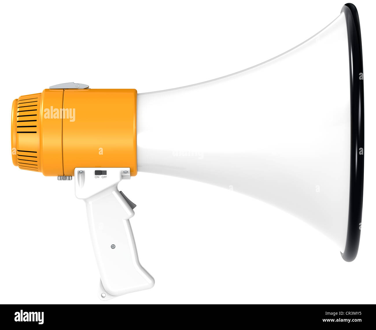 Side view of a Megaphone. Orange and white. Isolated Stock Photo - Alamy