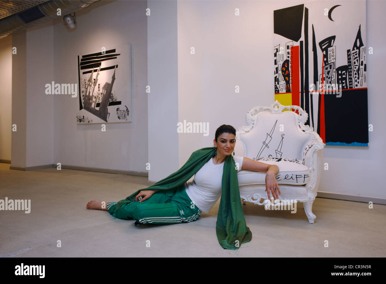 Turkey, Istanbul, Eliff, young Turkish artist, creates paintings and ...