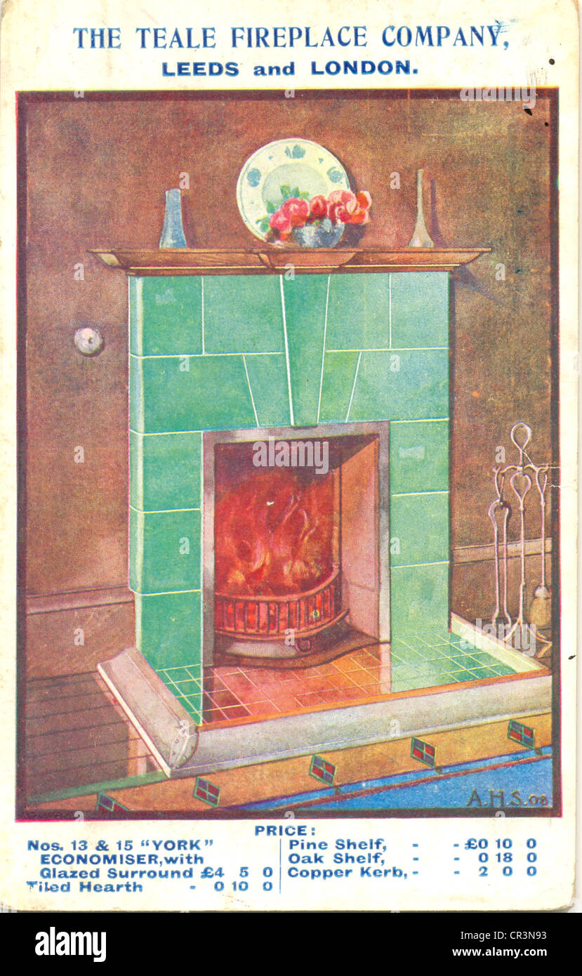 Advertising postcard for the Teale Fireplace Company Stock Photo - Alamy