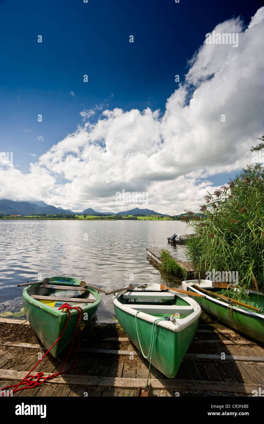 Boats at Hopfensee Lake near Fuessen, Allgaeu, Bavaria, Germany, Europe ...