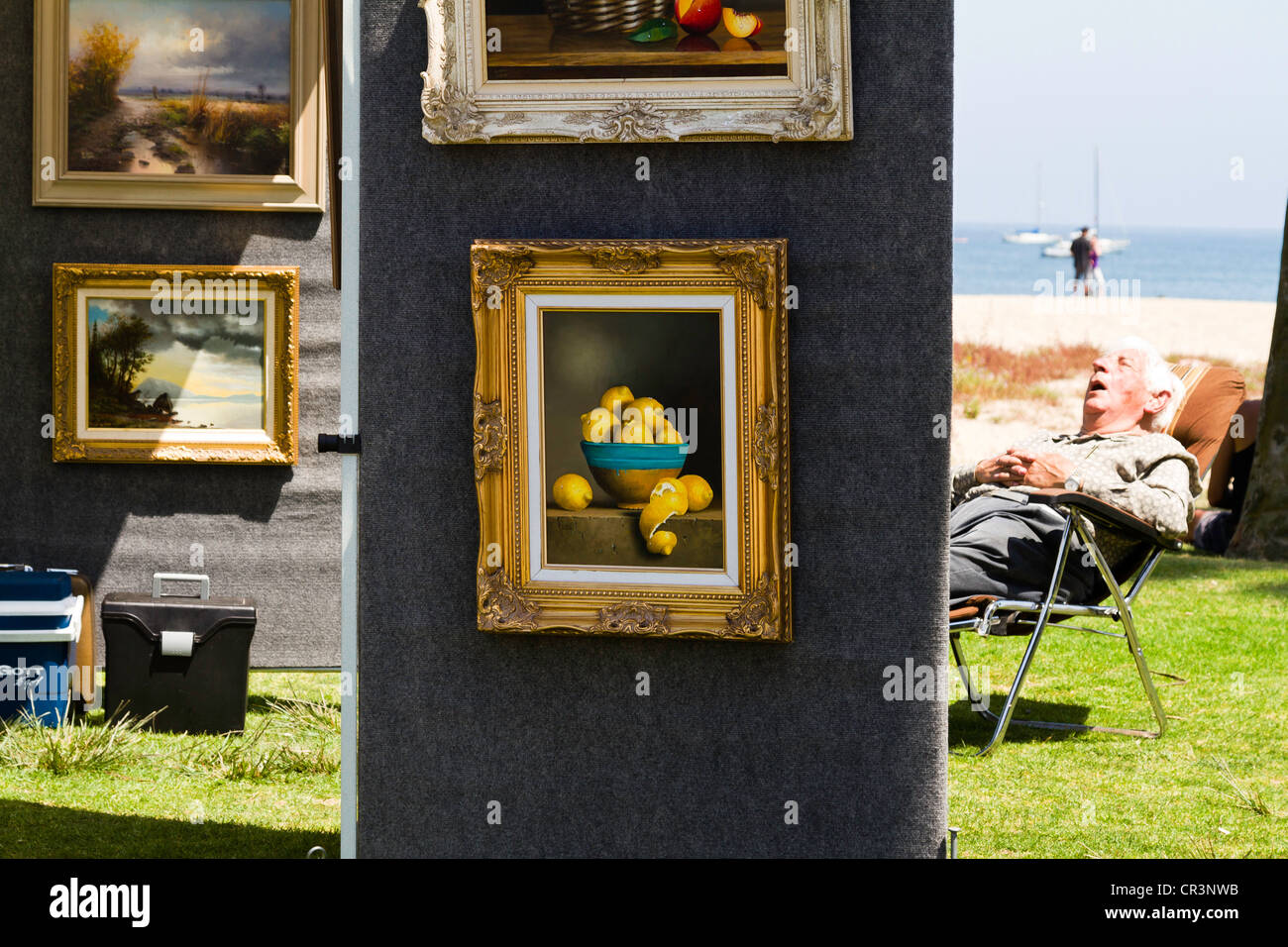 Artist sleeping while displaying work in "Santa Barbara" California ...