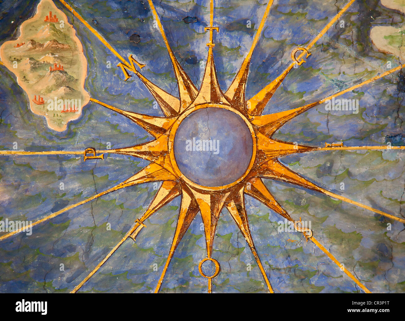Windrose on the ancient map Stock Photo - Alamy