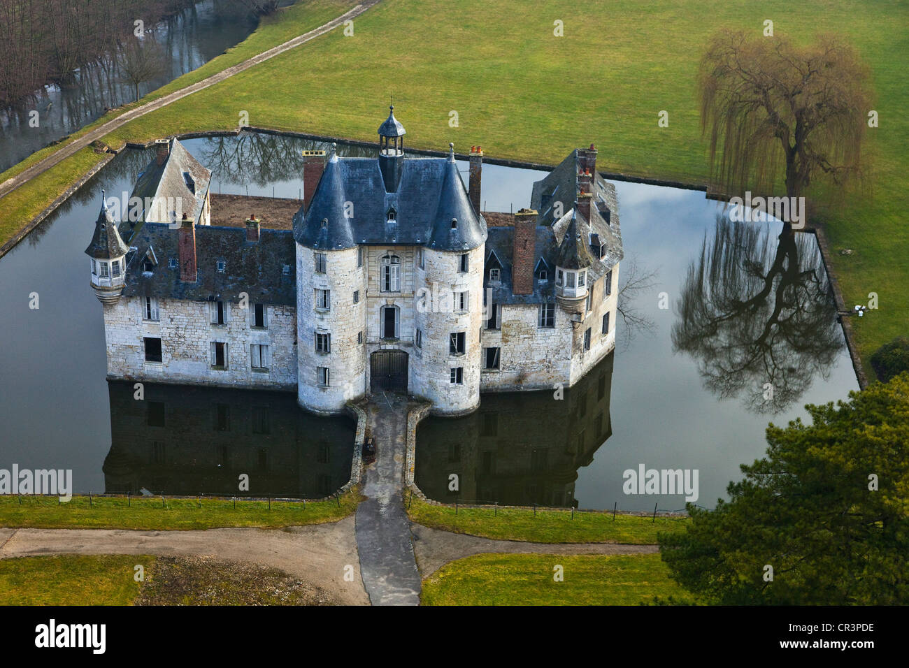 France, Eure, Andelle Valley, Chateau de Pont Saint Pierre (aerial view ...