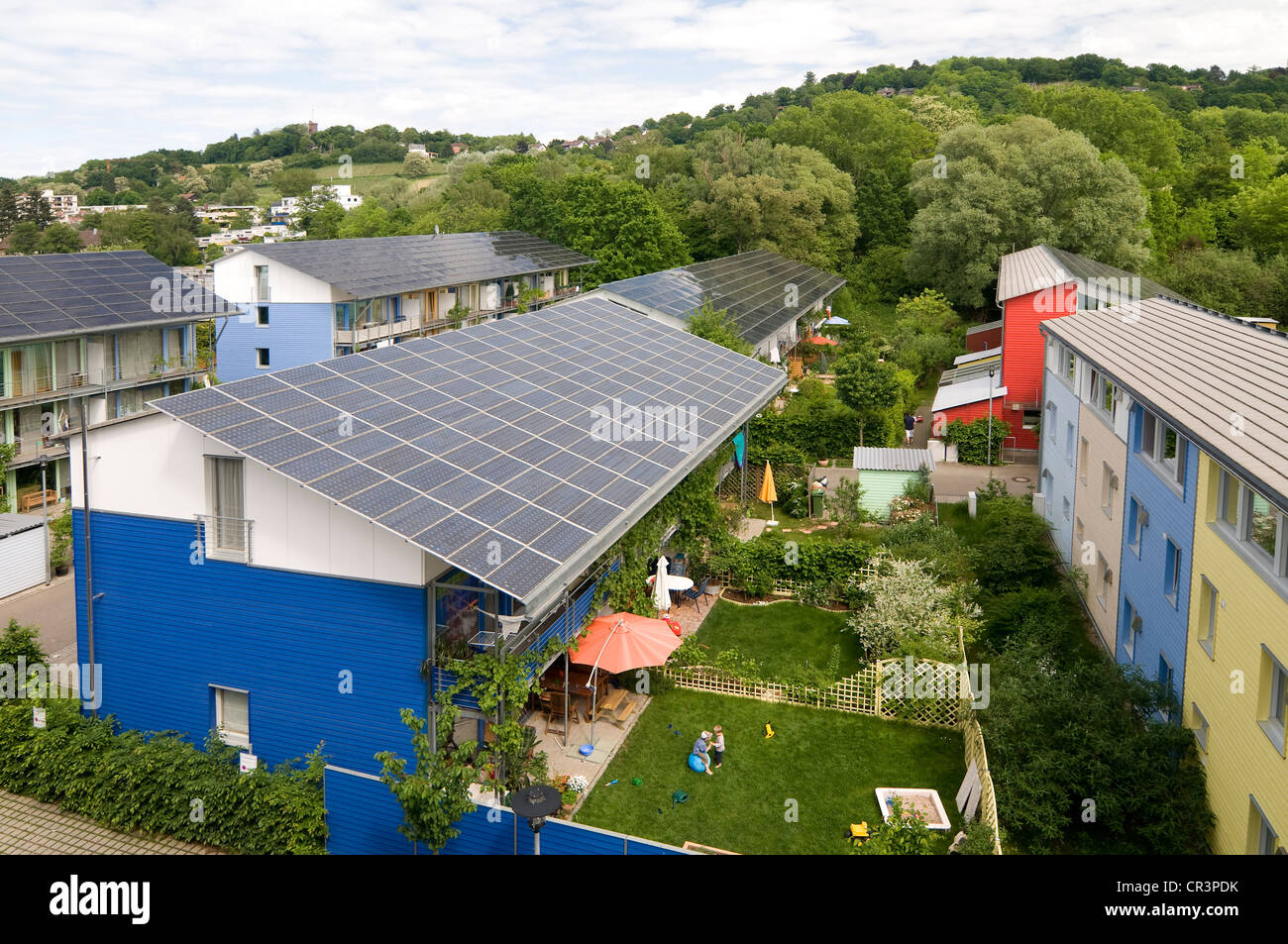 Passive solar houses with solar collectors on the roofs, by architect ...