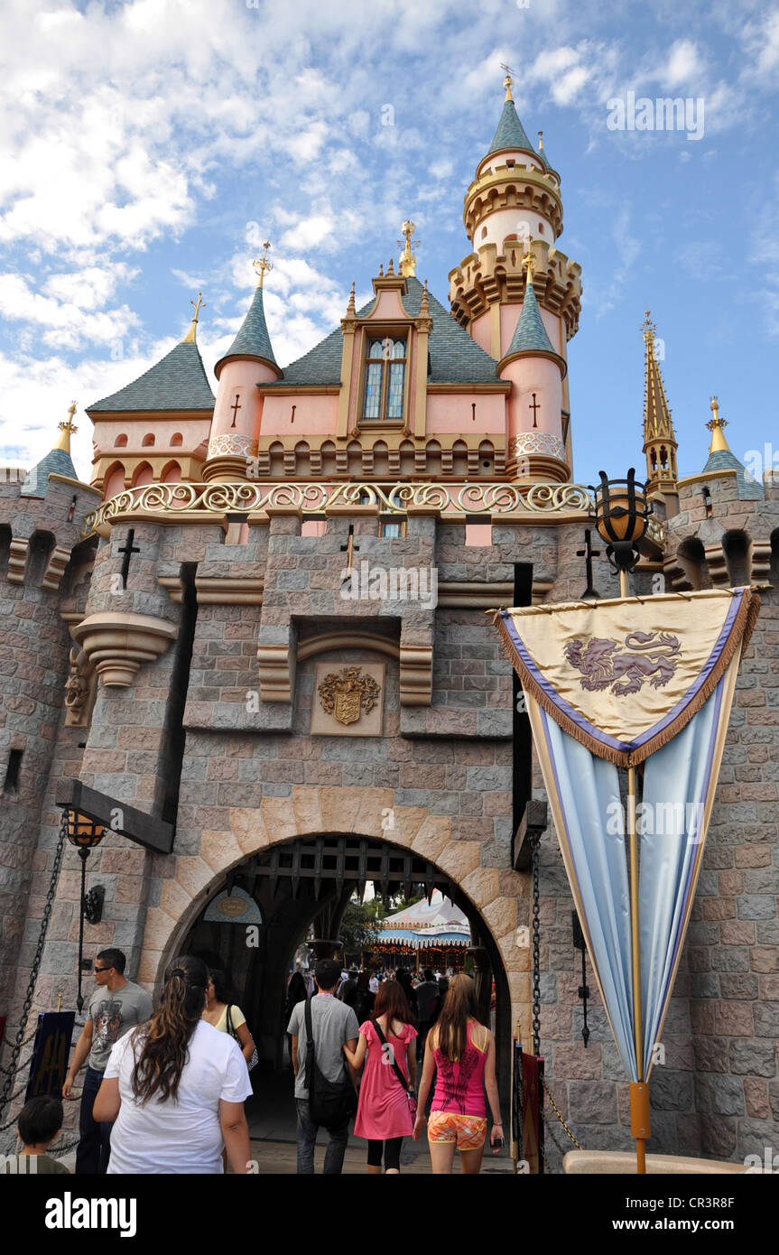 Families approach drawbridge to enter "Sleeping Beauty Castle" at ...