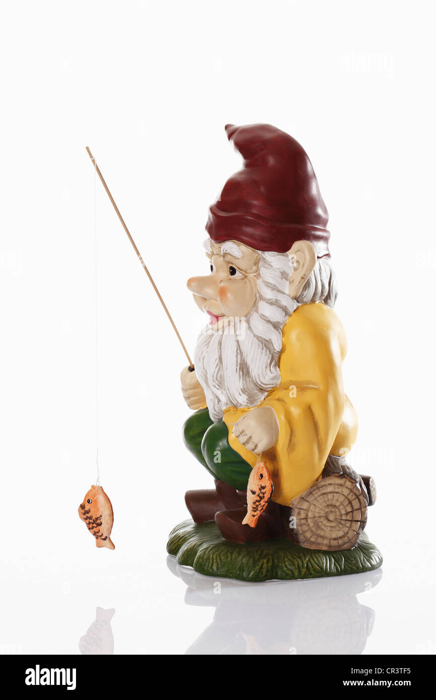 Garden gnome with a fish on its hook Stock Photo - Alamy