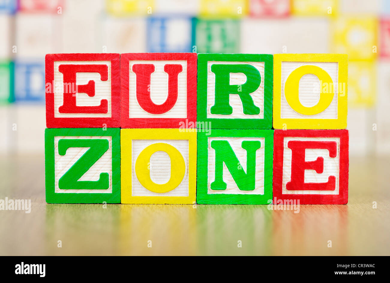 EURO ZONE Spelled Out in Alphabet Building Blocks Stock Photo - Alamy