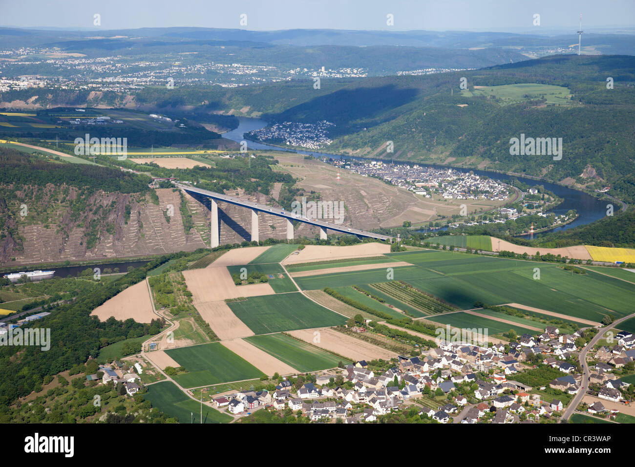 Aerial view, Moseltalbruecke A61, a highway bridge between Dieblich and ...