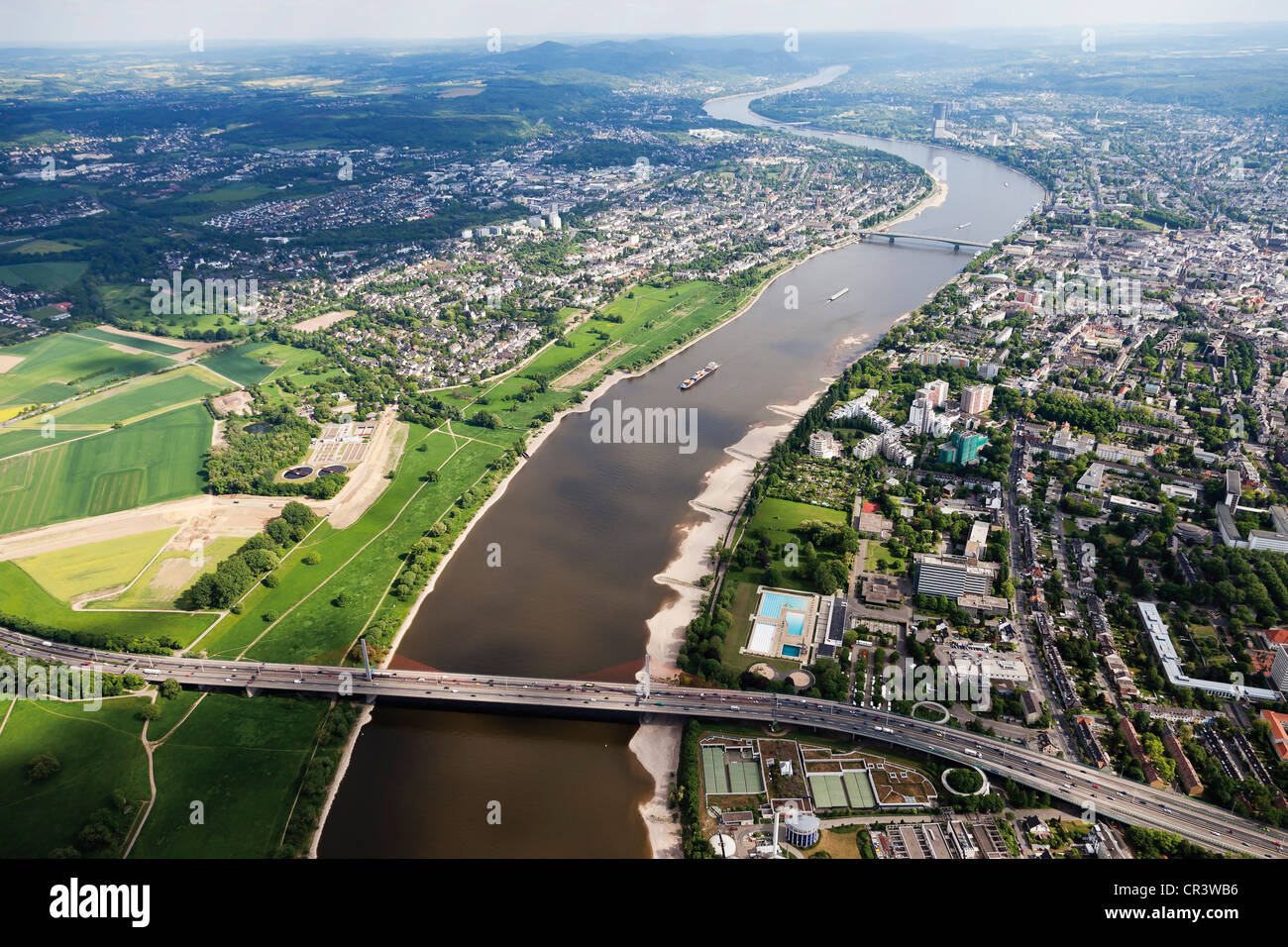 Aerial view, Bonn, highway bridge, Friedrich-Ebert-Bruecke, looking ...