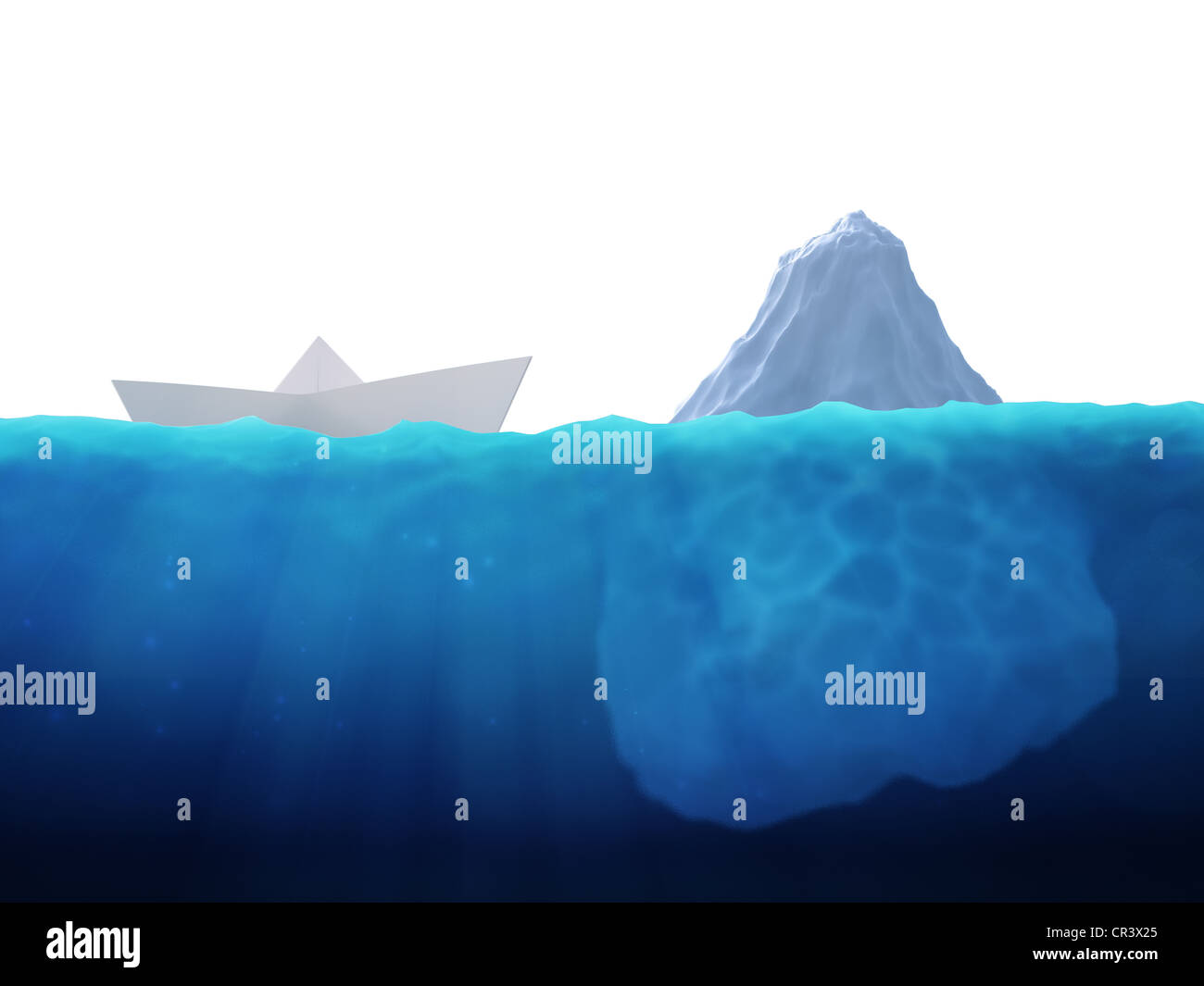 A small paper ship heading into an iceberg Stock Photo - Alamy