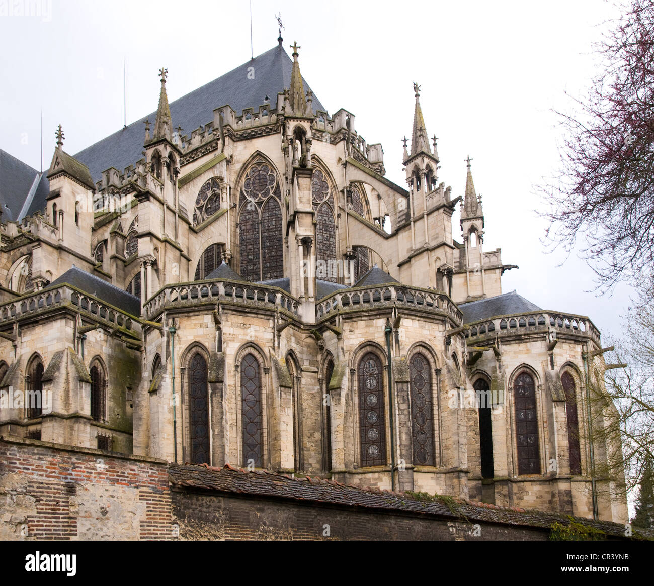 Rear of Troyes Cathedral France showing windows and butresses of this ...