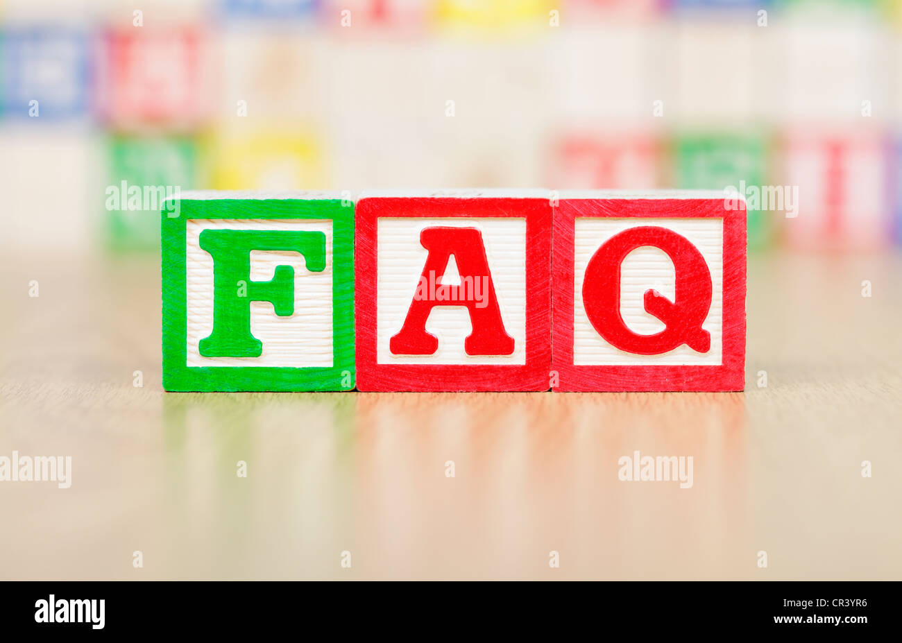 FAQ Spelled Out in Alphabet Building Blocks Stock Photo - Alamy