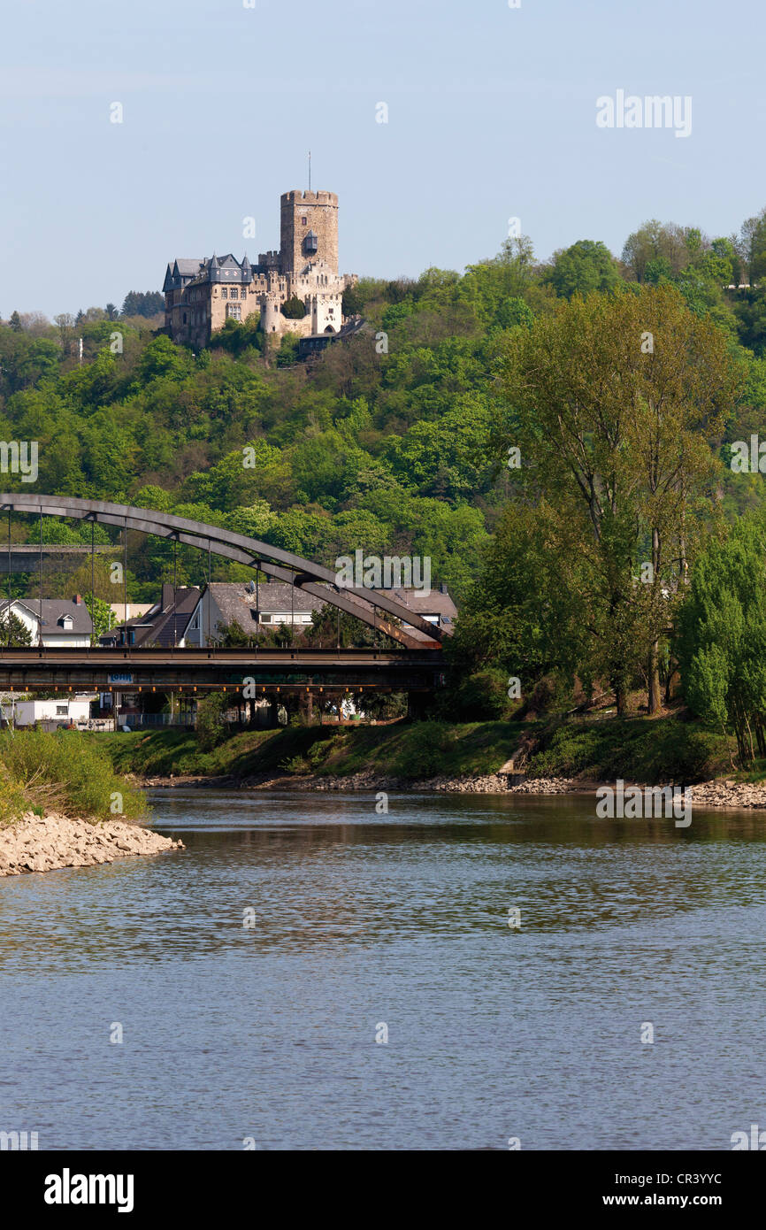 Burg Lahneck castle and confluence of river Lahn and Rhine, Lahnstein ...