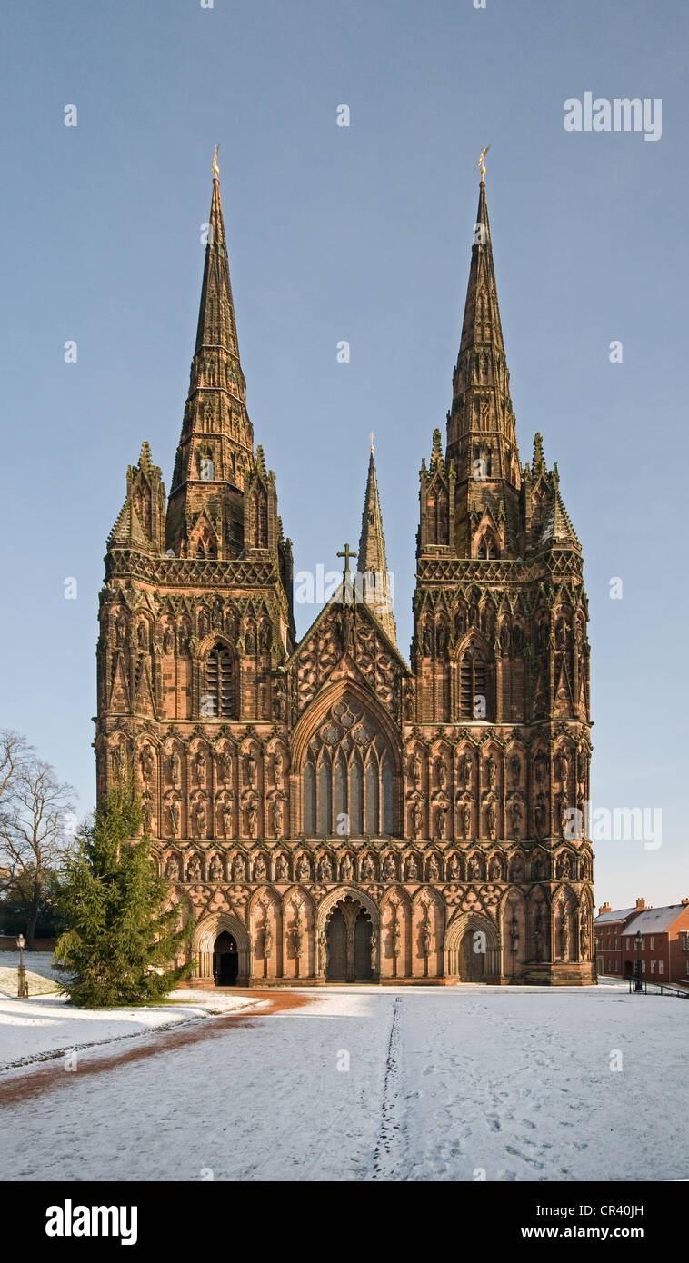 West front of Lichfield Cathedral Staffordshire England showing three ...