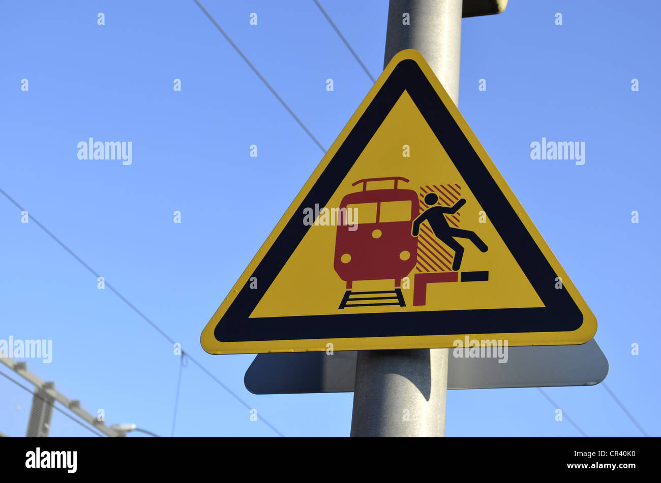 Warnign sign, warning of undertow and falling off the platform, Germany ...