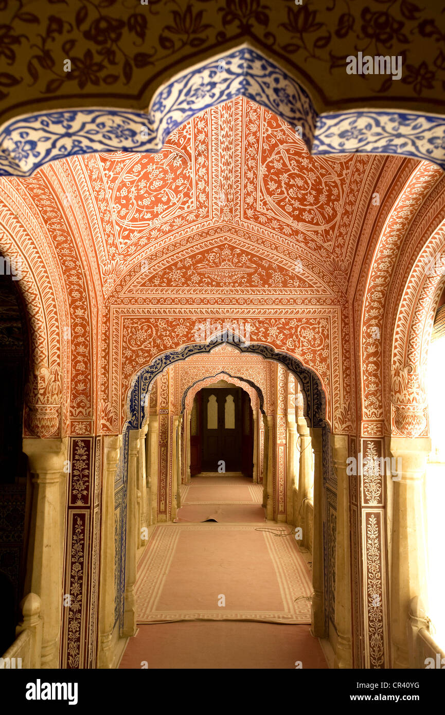 India, Rajasthan State, Samode, Samode Palace luxury hotel, Durbar Hall ...