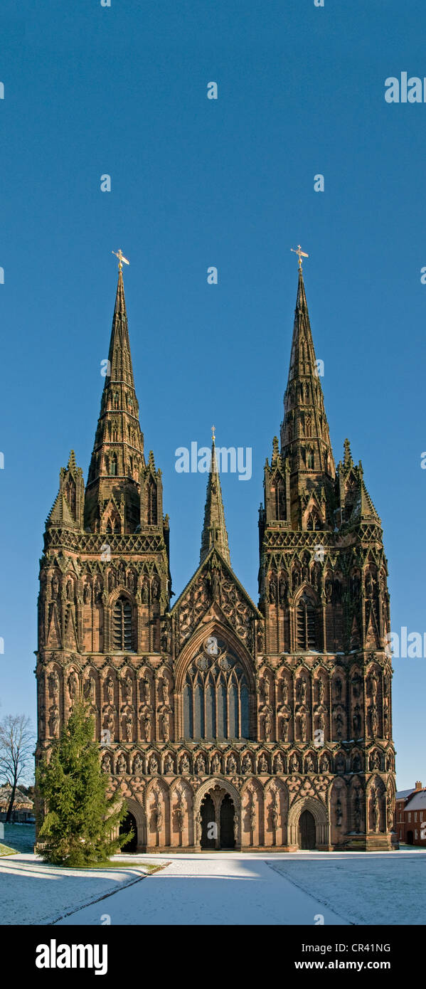 West front of Lichfield Cathedral Staffordshire England showing three ...
