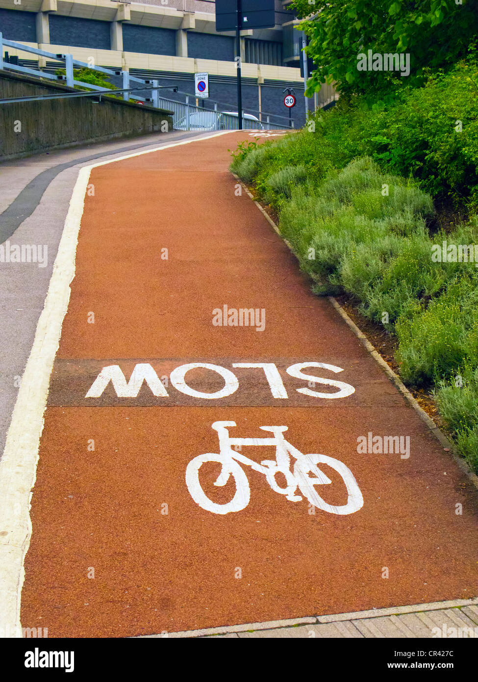 Cycle Path with warning sign Stock Photo - Alamy
