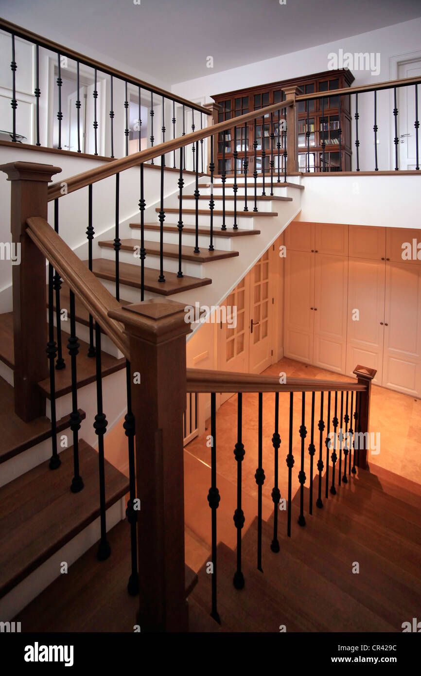 The wooden ladder conducting on the second floor Stock Photo - Alamy