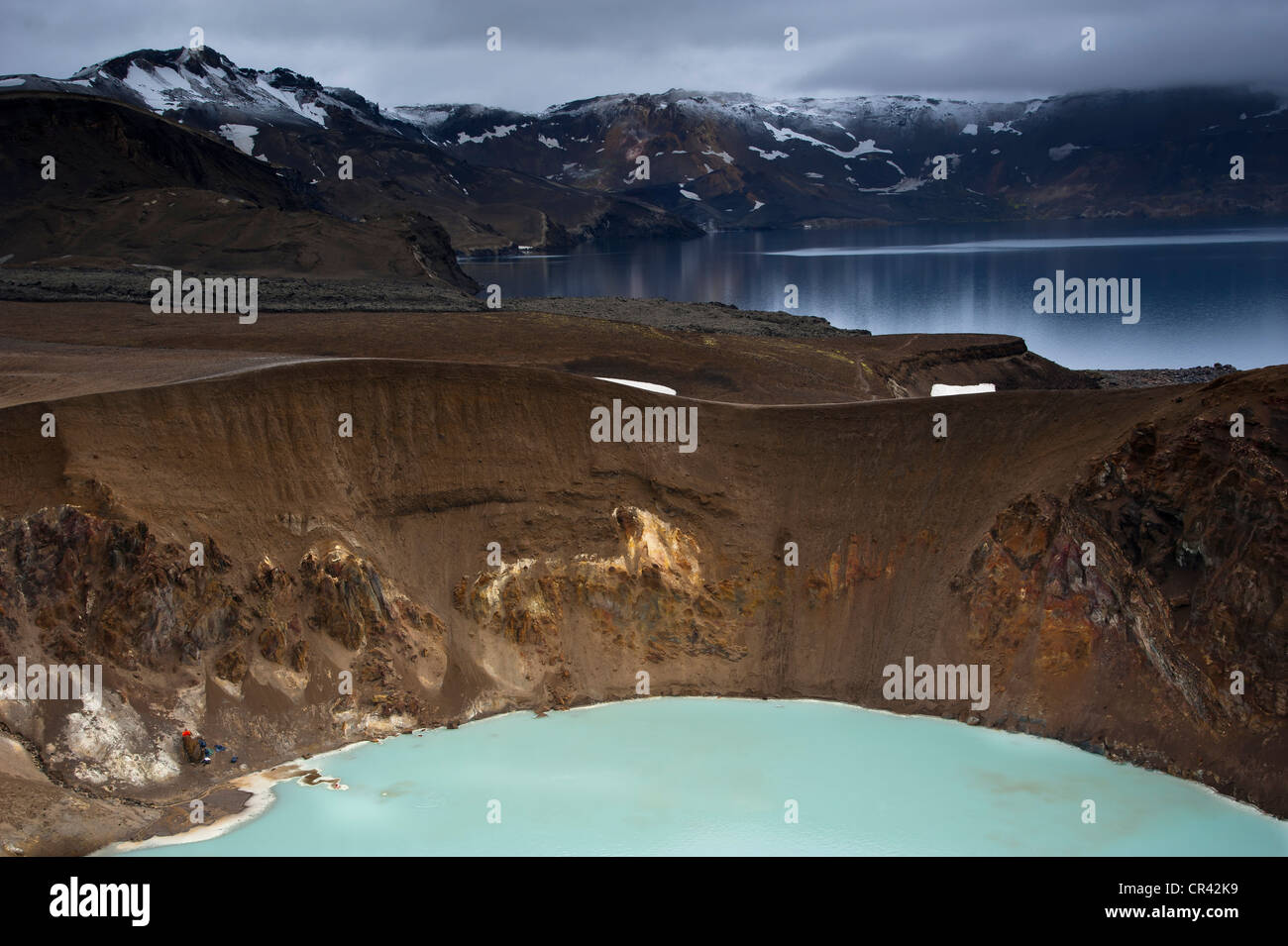 Caldera of Askja Volcano with the crater lake of Víti at the front and ...