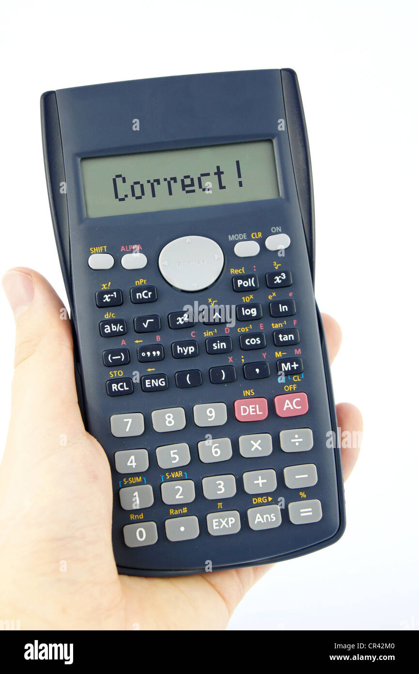 Correct answer on calculator's display isolated on white Stock Photo ...