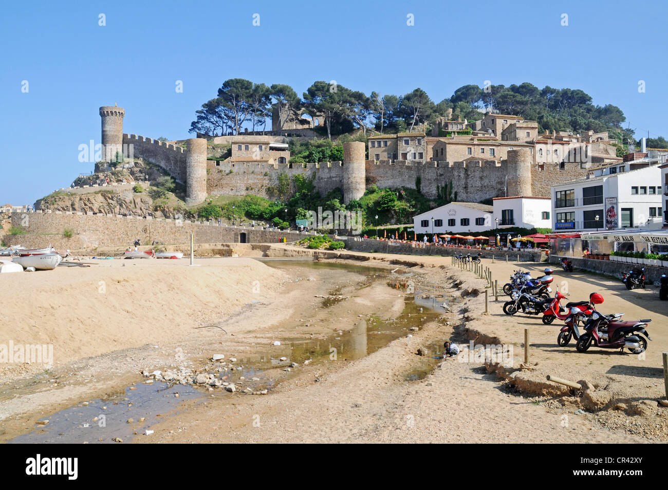 Castle Villa Vella, old town, coastal village Tossa de Mar, Costa Brava ...