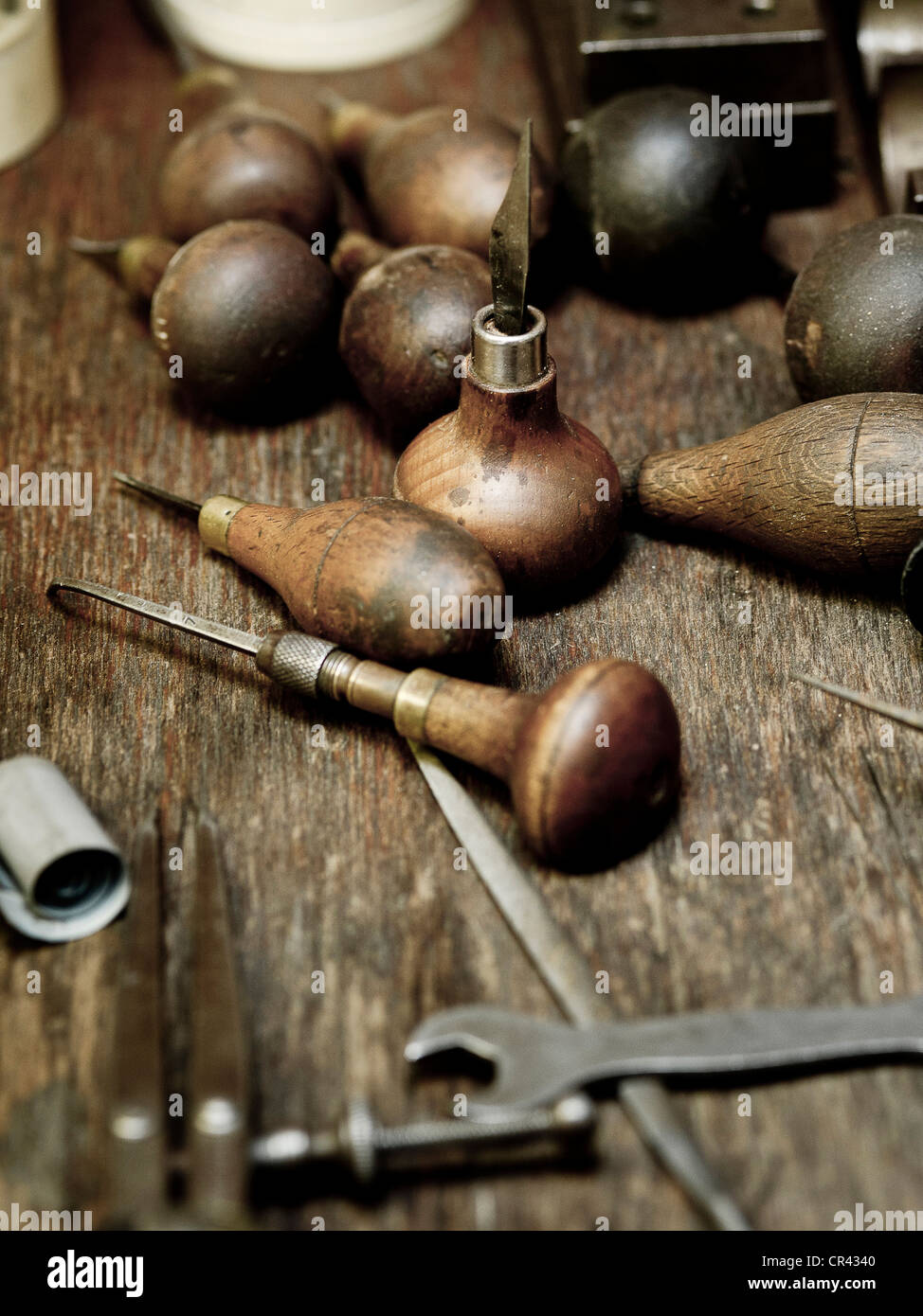 Traditional tools on bench Stock Photo - Alamy