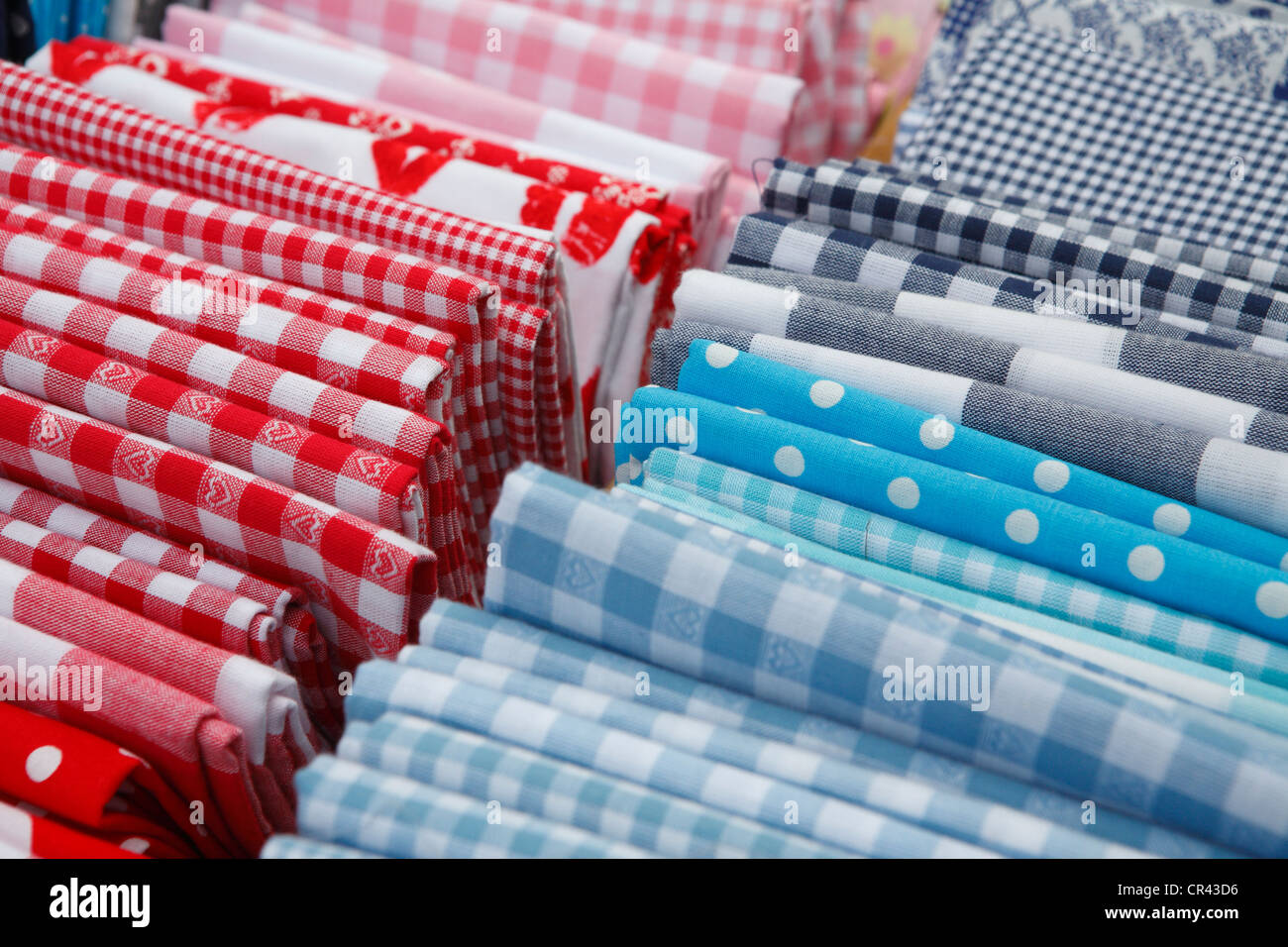 Colourful fabrics on the market in Den Burg, Texel Island, Holland, The ...