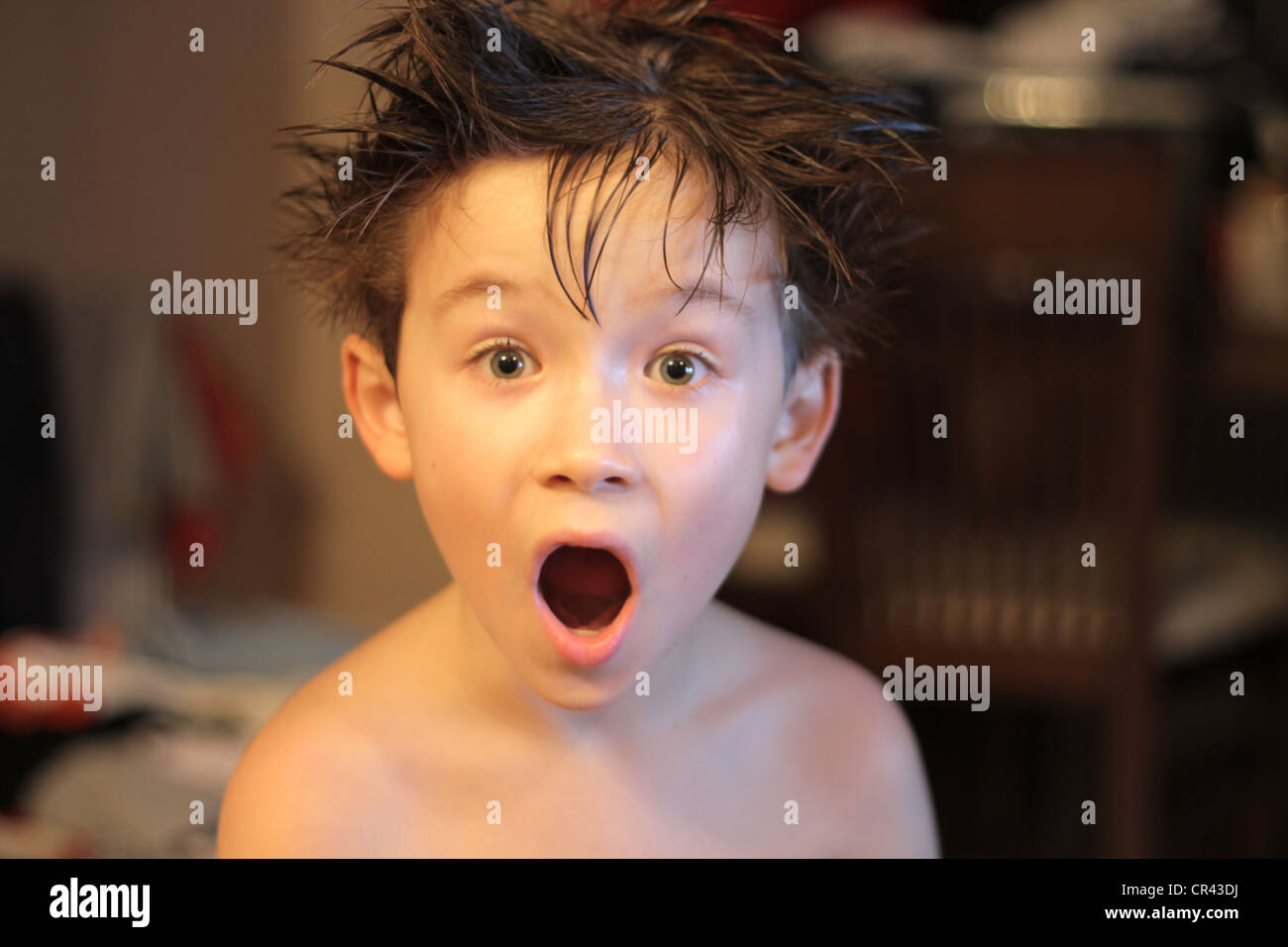 My son Jake surprised Kid hair spiked Stock Photo - Alamy
