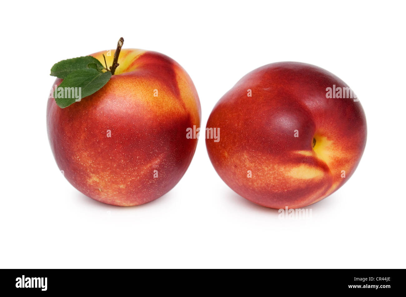 two nectarines isolated on white background Stock Photo - Alamy