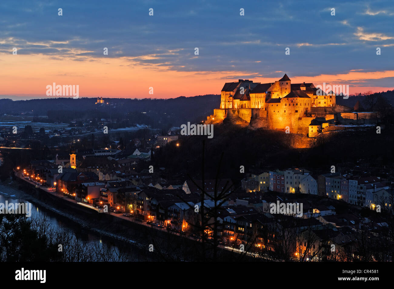 Castle above the historic centre, Burghausen, Upper Bavaria, Germany ...