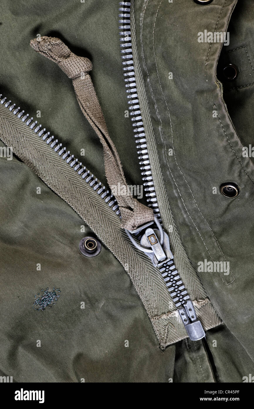 Aluminum zipper from an old U.S. Army parka from circa 1952 Stock Photo ...