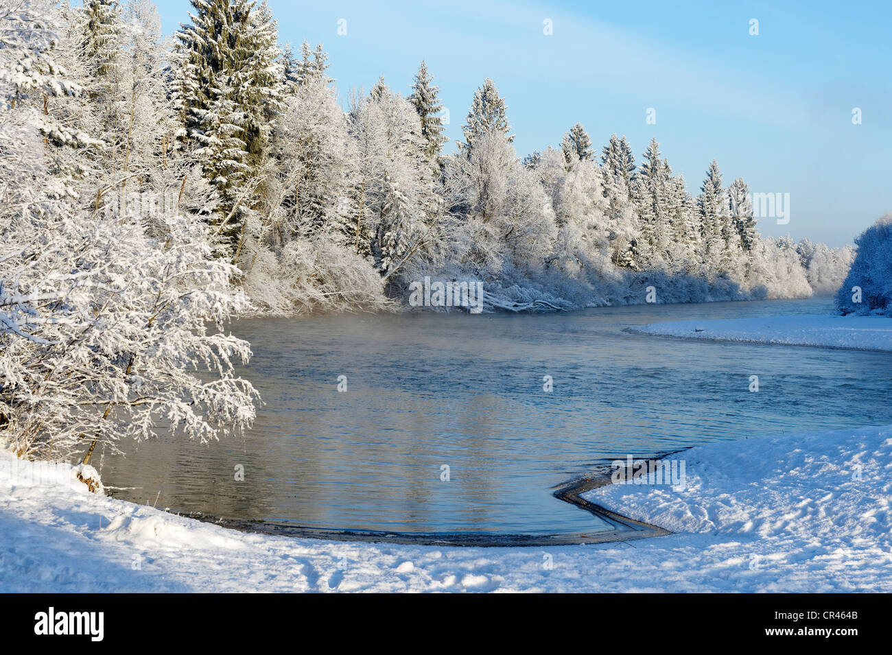 Isar river in winter, near Wolfratshausen, Upper Bavaria, Bavaria ...