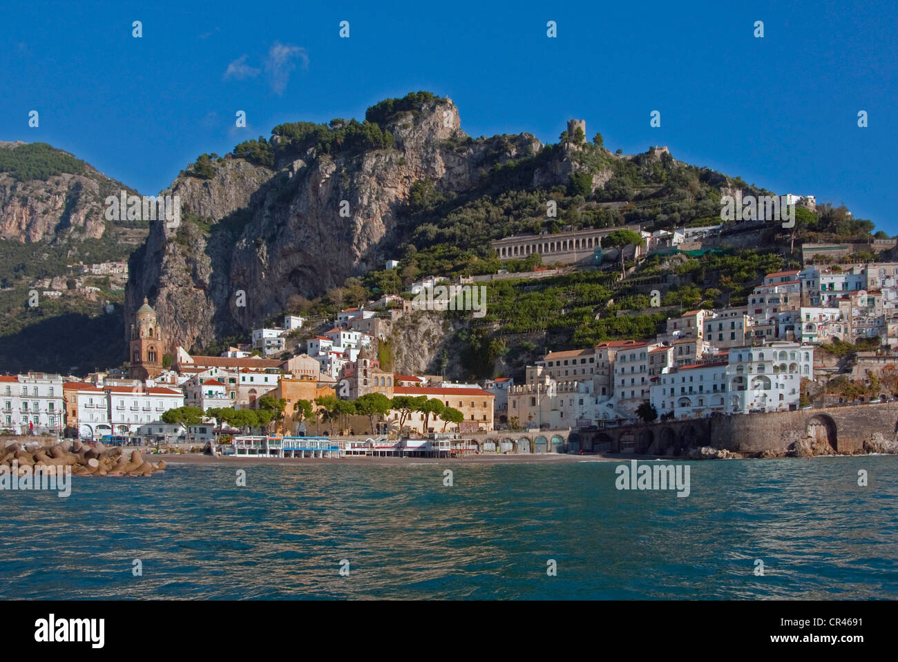 Italy: Amalfi coast with village of Amalfi a foot of Monte Cerreto ...