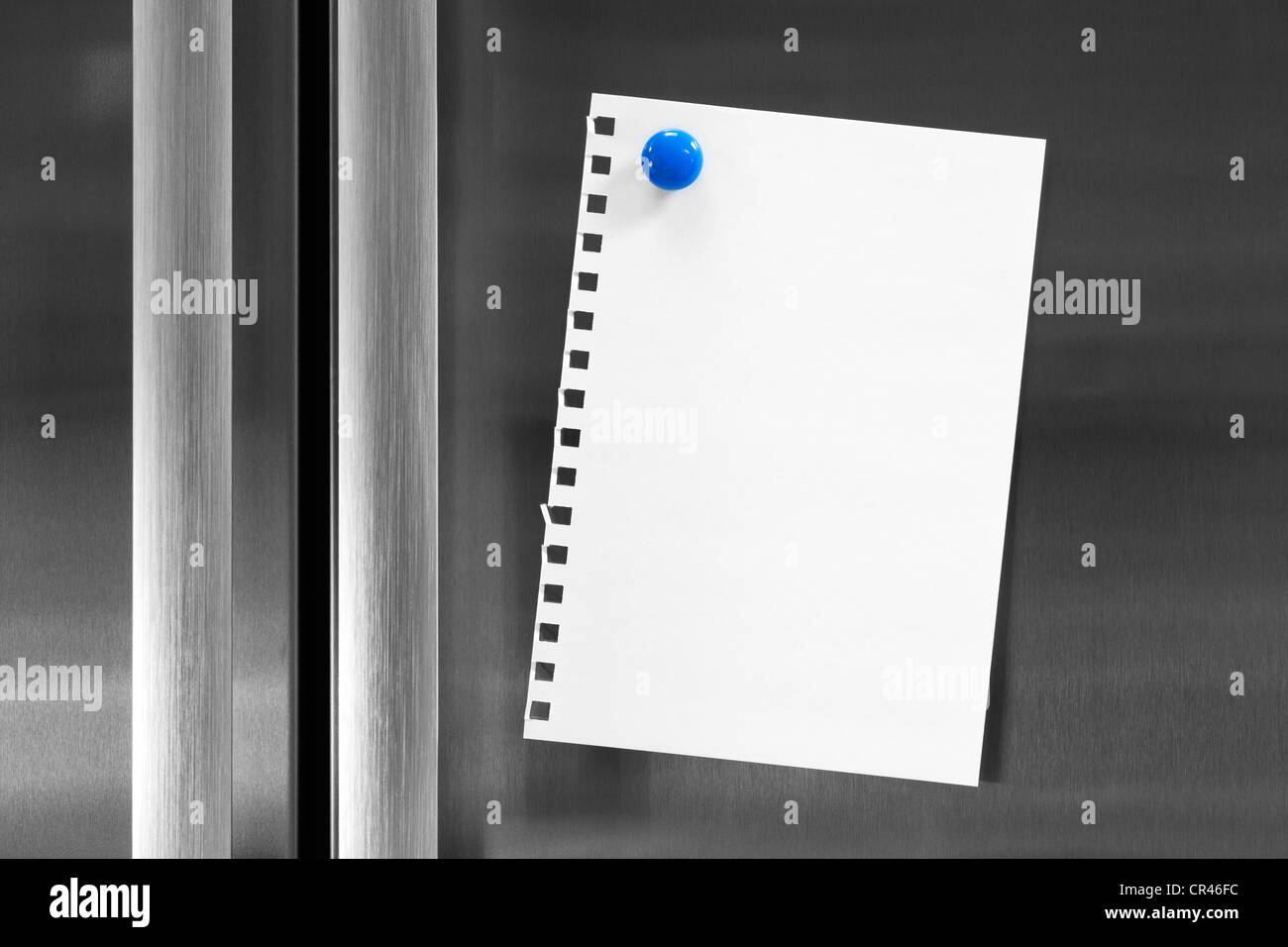 Note for your text attached to fridge with fridge magnet Stock Photo ...