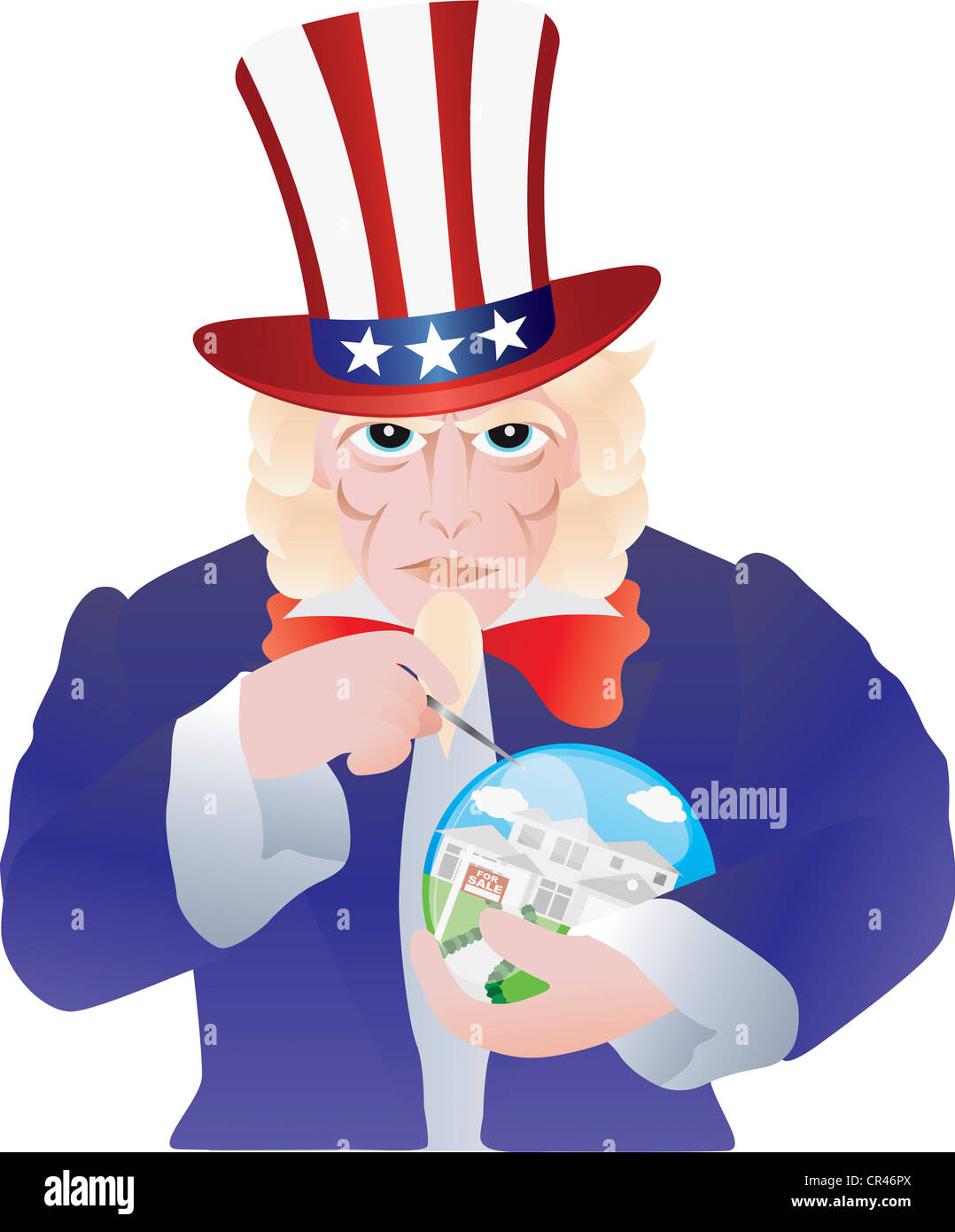 Uncle Sam Bursting the Home Real Estate Bubble Illustration Isolated on ...