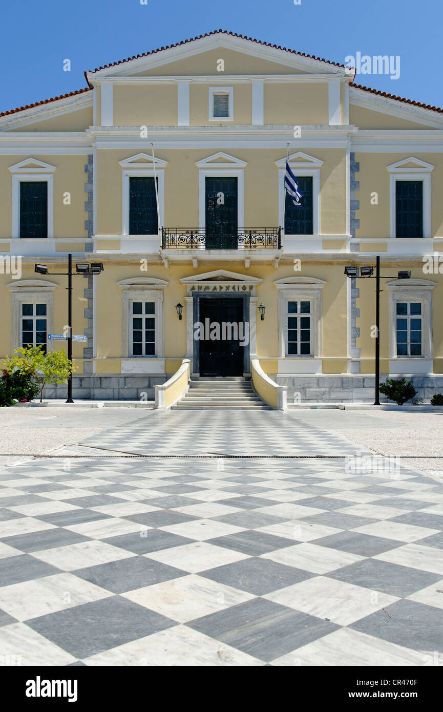 City hall, Samos city, Samos island, southern Sporades, Aegean sea ...