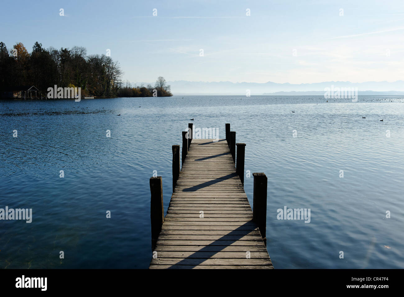 Jetty to Rose Island, Feldafing, Wittelsbacher Park or Lenné Park, Lake ...