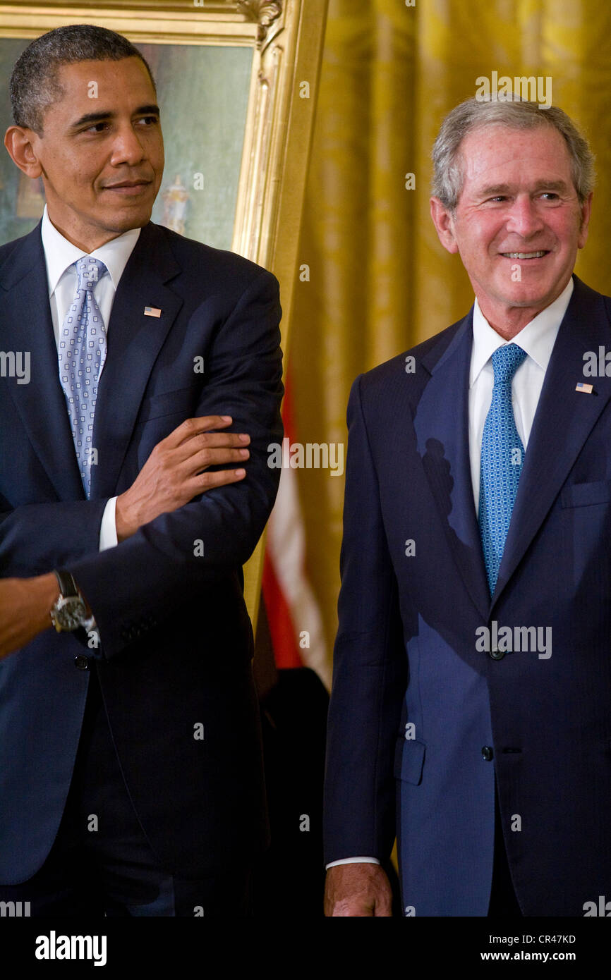 President Barack Obama and President George W. Bush at a White House ...